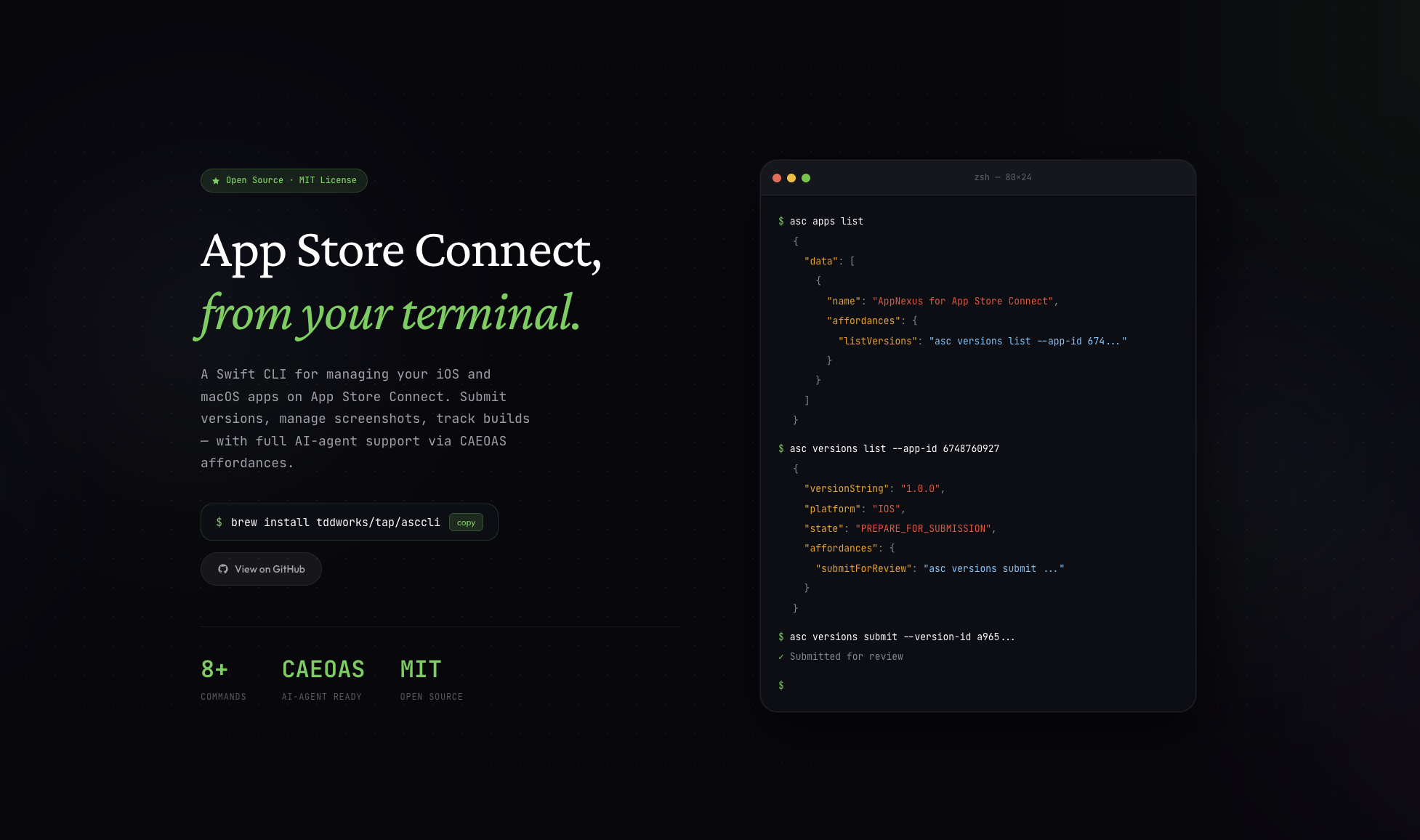asc — Submit, Upload & Manage Versions | App Store Connect CLI